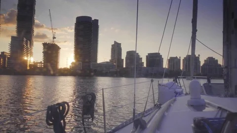 sail boat in toronto canada building and... | Stock Video | Pond5