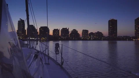 sail boat in toronto canada building and... | Stock Video | Pond5