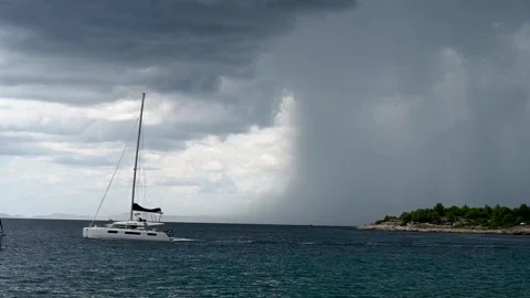 A sailing boat on the sea during storm. ... | Stock Video | Pond5