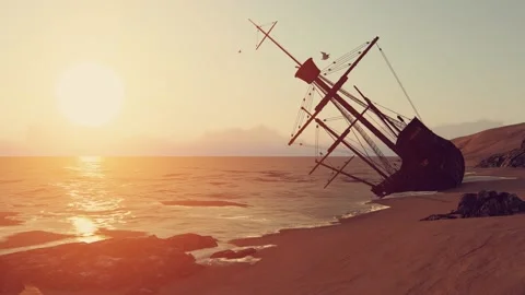 Sailing Ship Crashed in a 3D animation | Stock Video | Pond5