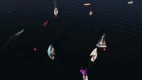 Sailing ships cross the finish line of t... | Stock Video | Pond5