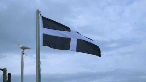 Saint Piran flag blowing in wind Cornwal... | Stock Video | Pond5