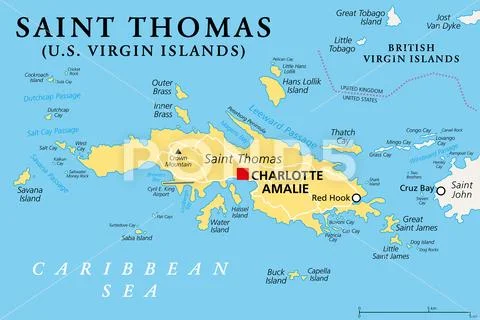 Saint Thomas, United States Virgin Islands, political map: Graphic ...