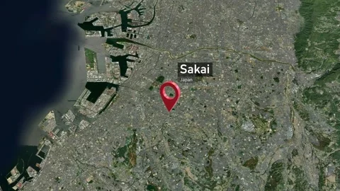 Sakai City Map Zoom (Japan) from Space t... | Stock Video | Pond5