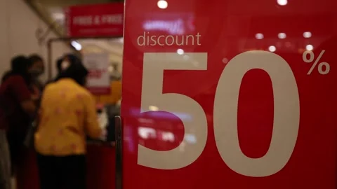 Sale 50% Discount sign with shopping peo... | Stock Video | Pond5