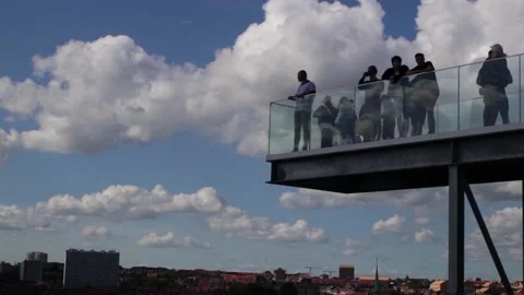 Salling mall glass bridge on the roof vi... | Stock Video | Pond5