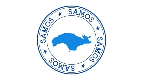Samos intro. Badge with the circular nam... | Stock Video | Pond5