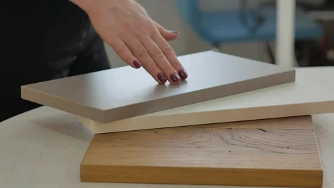 Samples of laminated chipboard and natur... | Stock Video | Pond5