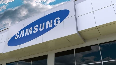 Samsung logo on the modern building faca... | Stock Video | Pond5