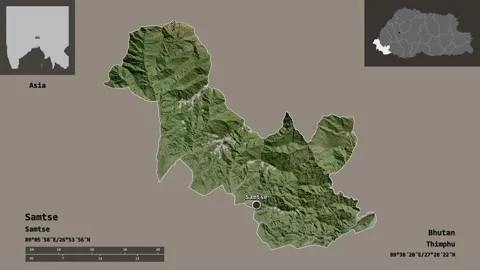 Samtse location. Bhutan. Satellite map | Stock Video | Pond5