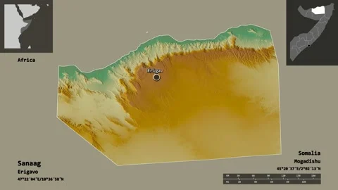 Sanaag location. Somalia. Relief map | Stock Video | Pond5