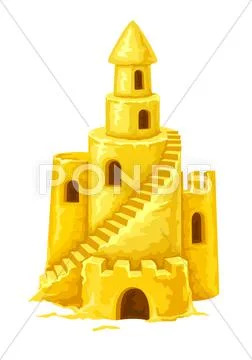 Sand castle with towers windows and stairs: Graphic #54325393