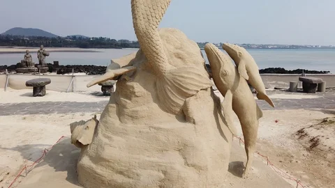Sand sculptures at Pyoseon Beach, Jeju I... | Stock Video | Pond5