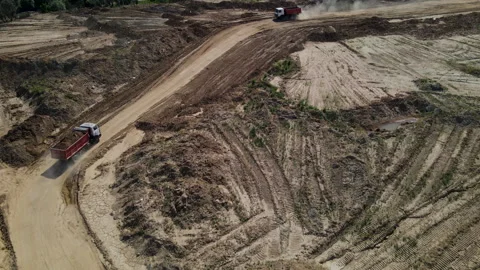 Sand transport from open pit. Dump truck... | Stock Video | Pond5