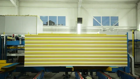 Sandwich panel production. Process to st... | Stock Video | Pond5