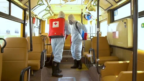 Sanitation and hygiene in a public bus t... | Stock Video | Pond5
