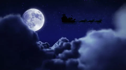 Santa and his reindeers flying over full... | Stock Video | Pond5
