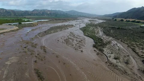 santa clara river after heavy rainfall, ... | Stock Video | Pond5