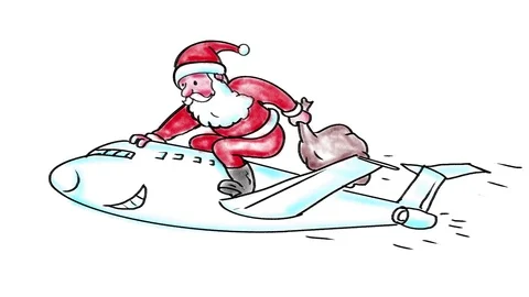Santa Claus Riding Jet Plane Watercolor ... | Stock Video | Pond5