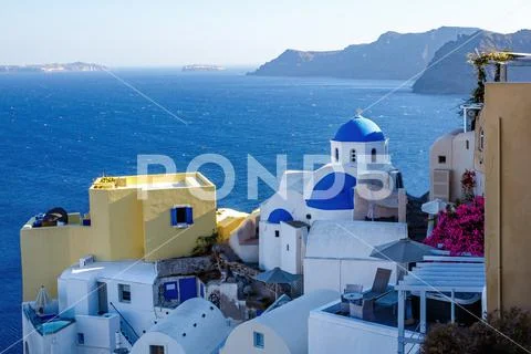 Santorini architecture with traditional Greek white buildings. Stock ...