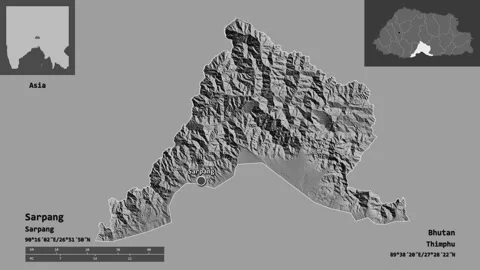Sarpang location. Bhutan. Bilevel map | Stock Video | Pond5