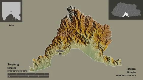 Sarpang location. Bhutan. Relief map | Stock Video | Pond5