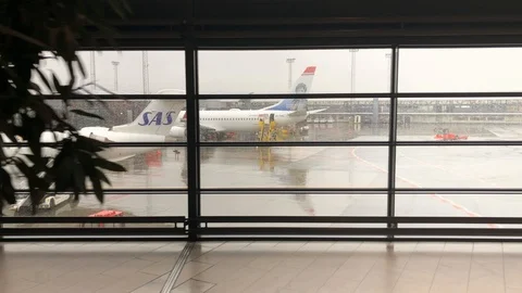 SAS aircraft seen through window in Stoc... | Stock Video | Pond5
