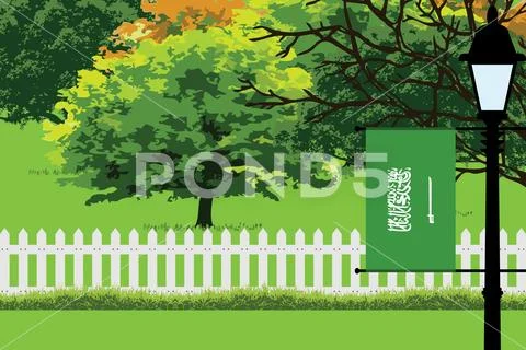 Saudi Arabia Day Trees Lamp Vector Illustration: Royalty Free #279534806