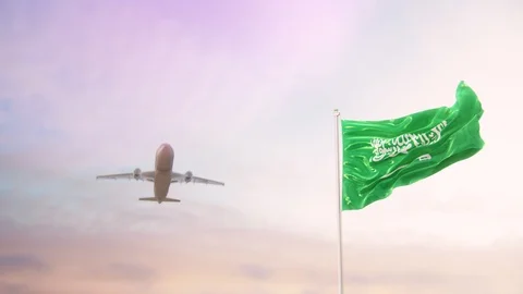Saudi Arabia Flag With Airplane At Backg... | Stock Video | Pond5