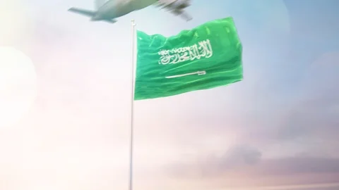 Saudi Arabia Flag With Airplane At Backg... | Stock Video | Pond5