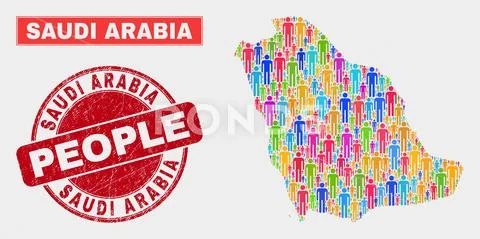 Saudi Arabia Map Population Demographics and Dirty Watermark: Royalty ...