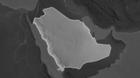 Saudi Arabia map - solid. Glow. Grayscal... | Stock Video | Pond5