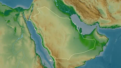 Saudi Arabia map - zoom. Regions. Physic... | Stock Video | Pond5