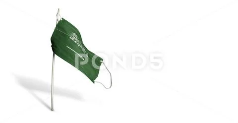 Saudi Arabia mask on white background. Waving flag of Saudi Arabia ...