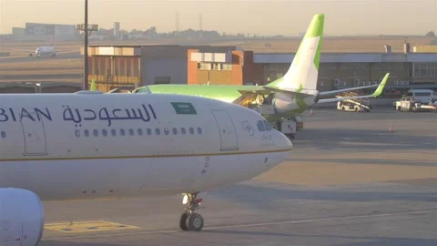 Saudi Arabian Airline Plane on Runway, ... | Stock Video | Pond5