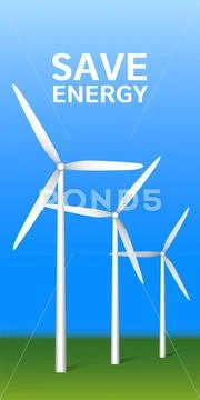 Save energy wind turbine plant concept background, realistic style ...