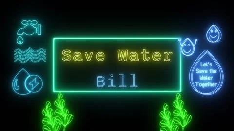 save water bill Neon yellow-blue Fluores... | Stock Video | Pond5