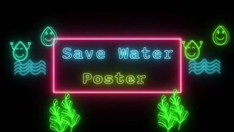 save water poster Neon blue-yellow Fluor... | Stock Video | Pond5