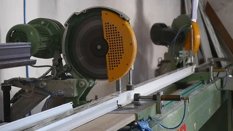 Saw for cutting PVC profile - plastic wi... | Stock Video | Pond5