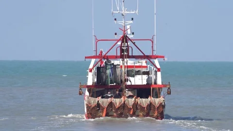 Scallops Trawler Fishing Boat Sailing On... | Stock Video | Pond5