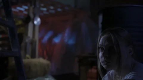 Scared blonde girl, victim of the horror... | Stock Video | Pond5