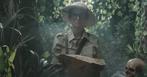 Scared explorer lost in the jungle | Stock Video | Pond5