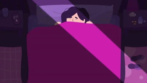 Scared Girl Sleeping in Dark Bedroom | Stock Video | Pond5