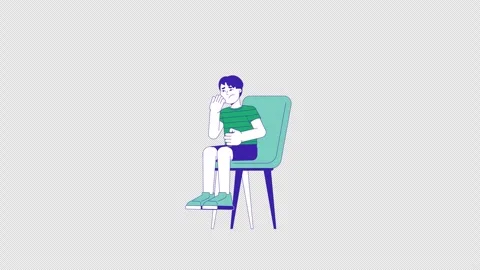 Scared little boy sitting on chair 2D ch... | Stock Video | Pond5
