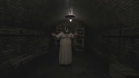 Scary ghost of fat woman with rusty cage... | Stock Video | Pond5