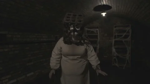Scary ghost of fat woman with rusty cage... | Stock Video | Pond5