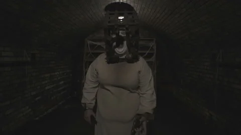 Scary ghost of fat woman with rusty cage... | Stock Video | Pond5