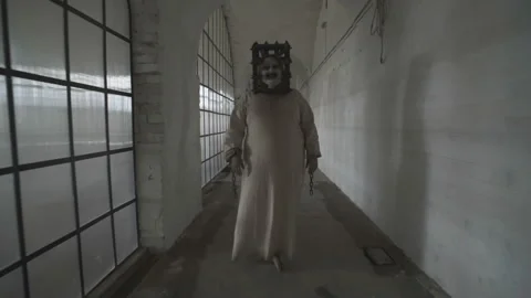 A scary ghost of a fat woman with a rust... | Stock Video | Pond5