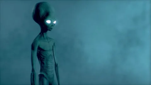 Scary gray alien standing and blinking a... | Stock Video | Pond5