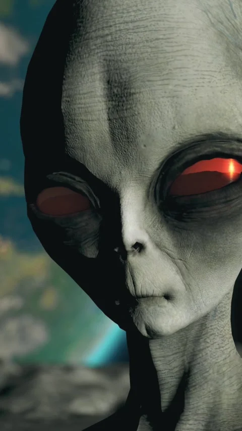 Scary gray alien stands on the moon and ... | Stock Video | Pond5